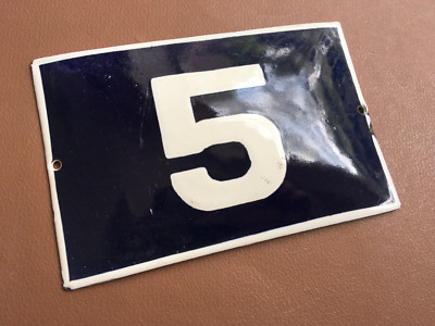 ANTIQUE VINTAGE EUROPEAN ENAMEL SIGN HOUSE NUMBER 5 DOOR GATE SIGN 1960 ...