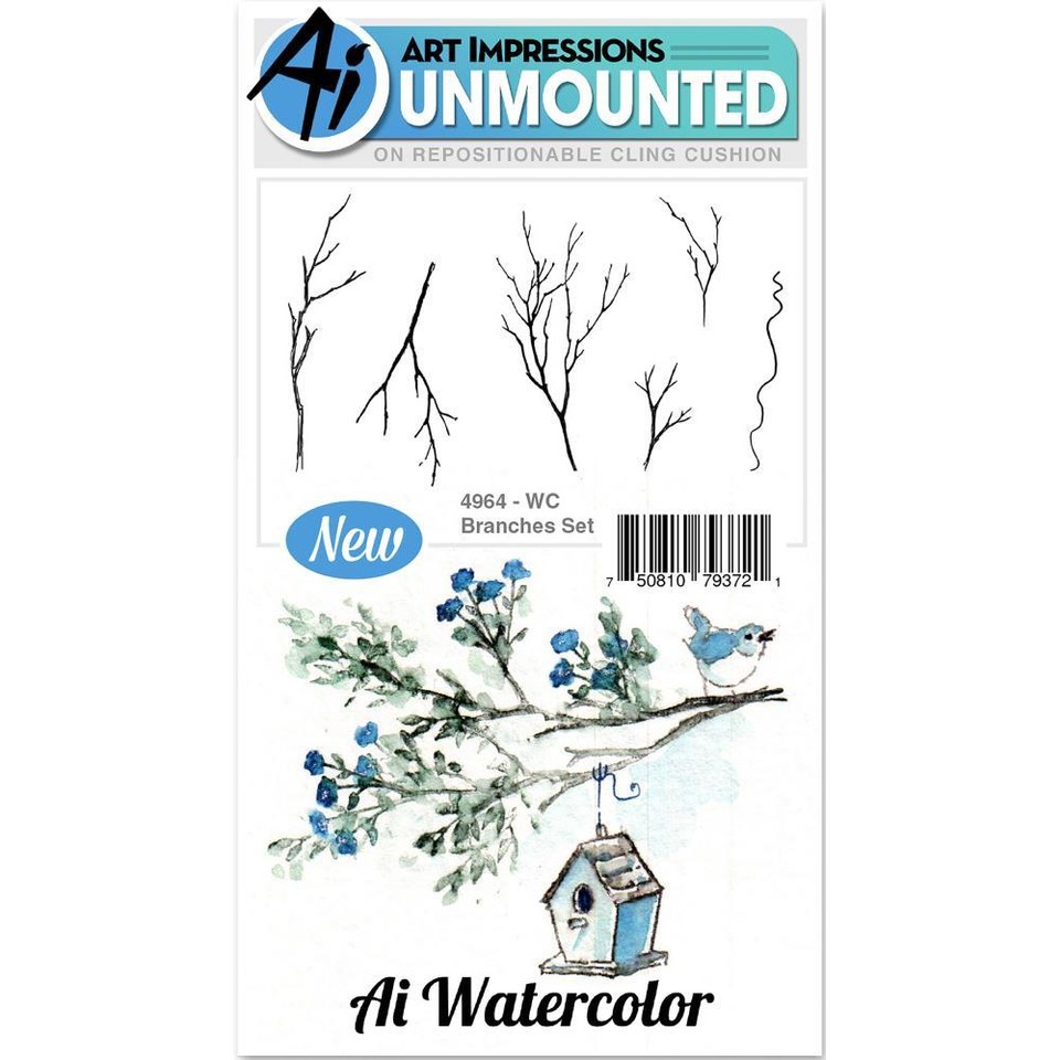 Art Impressions Watercolor Stamp Set Flowers Foliage, Trees, Birdhouse ...