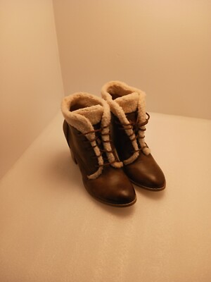 Restricted Brown Leather Faux Fur Ankle boots Stack Heels Size 8.5 | eBay