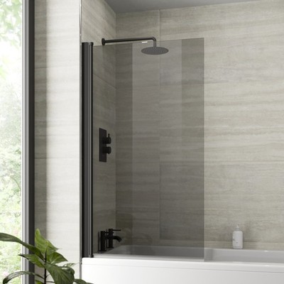 Over Bath Shower Screen Door 800mm Frameless Black Square 6mm Safety ...