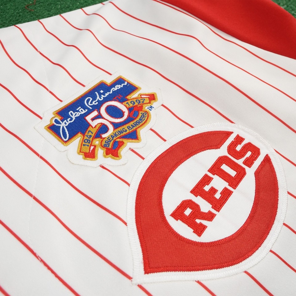 Deion Sanders 1997 Cincinnati Reds Home White Jersey w/ Jackie 50th ...