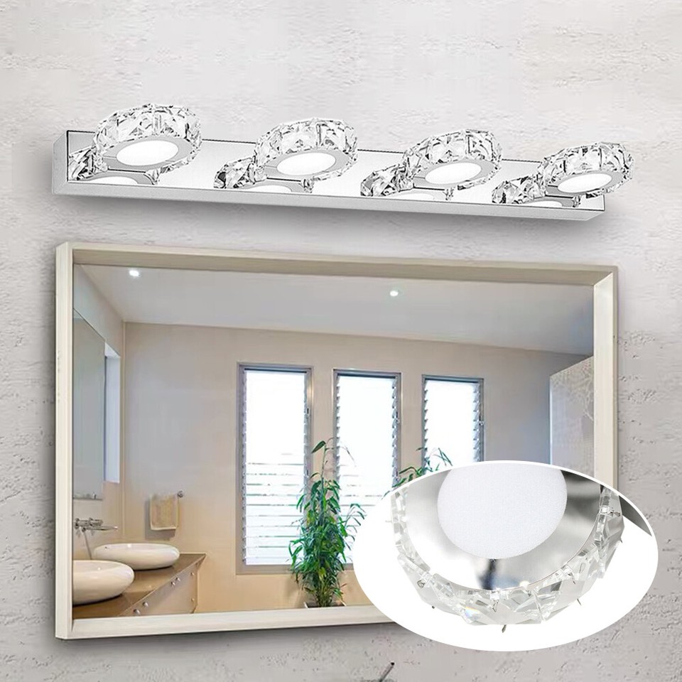 4-Light Bathroom Vanity Light Over Mirror Modern LED Crystal Wall Lamps ...