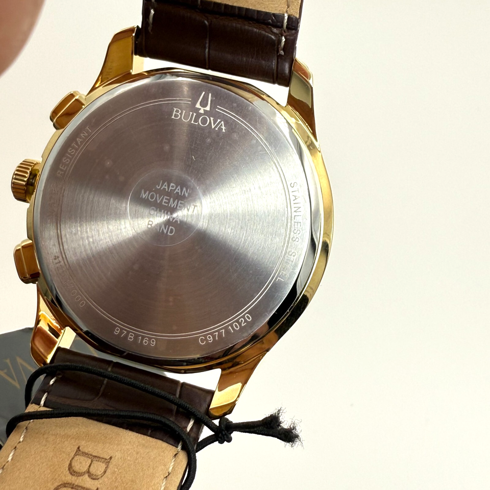 Bulova Wilton Classic 46mm White Dial Brown Leather Quartz Men's Watch ...