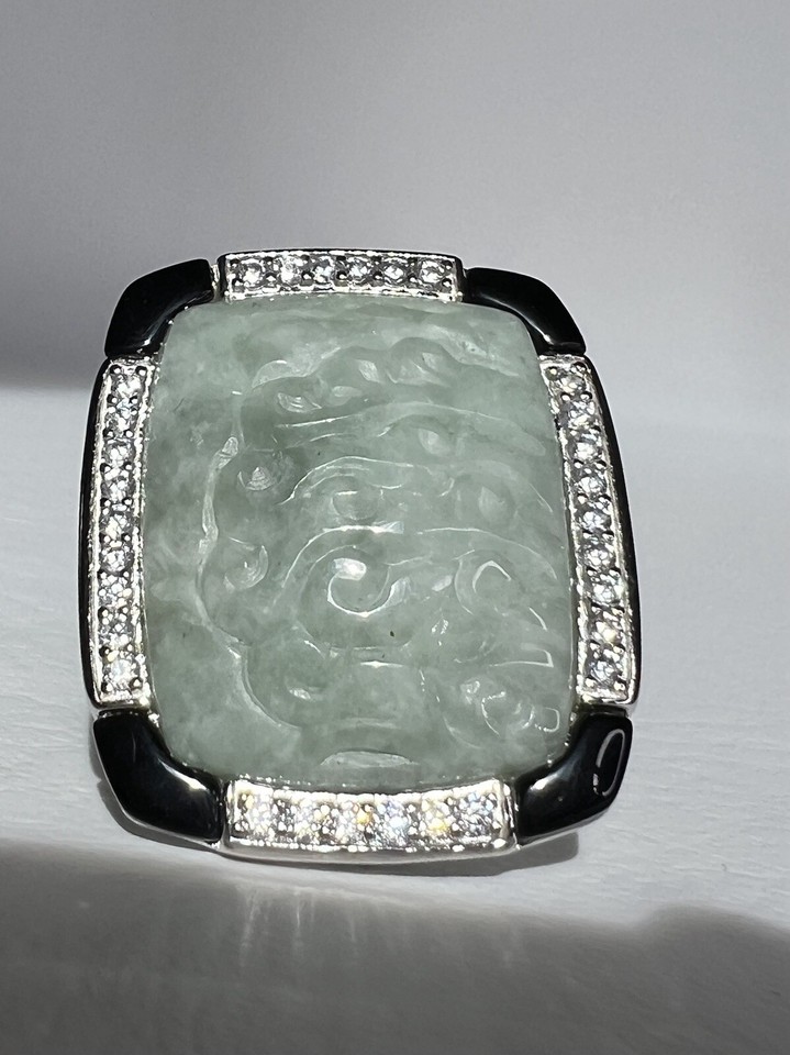 HSN JOY Jade of Yesteryear Carved Green Jade & Cz Ring 925 Sterling ...