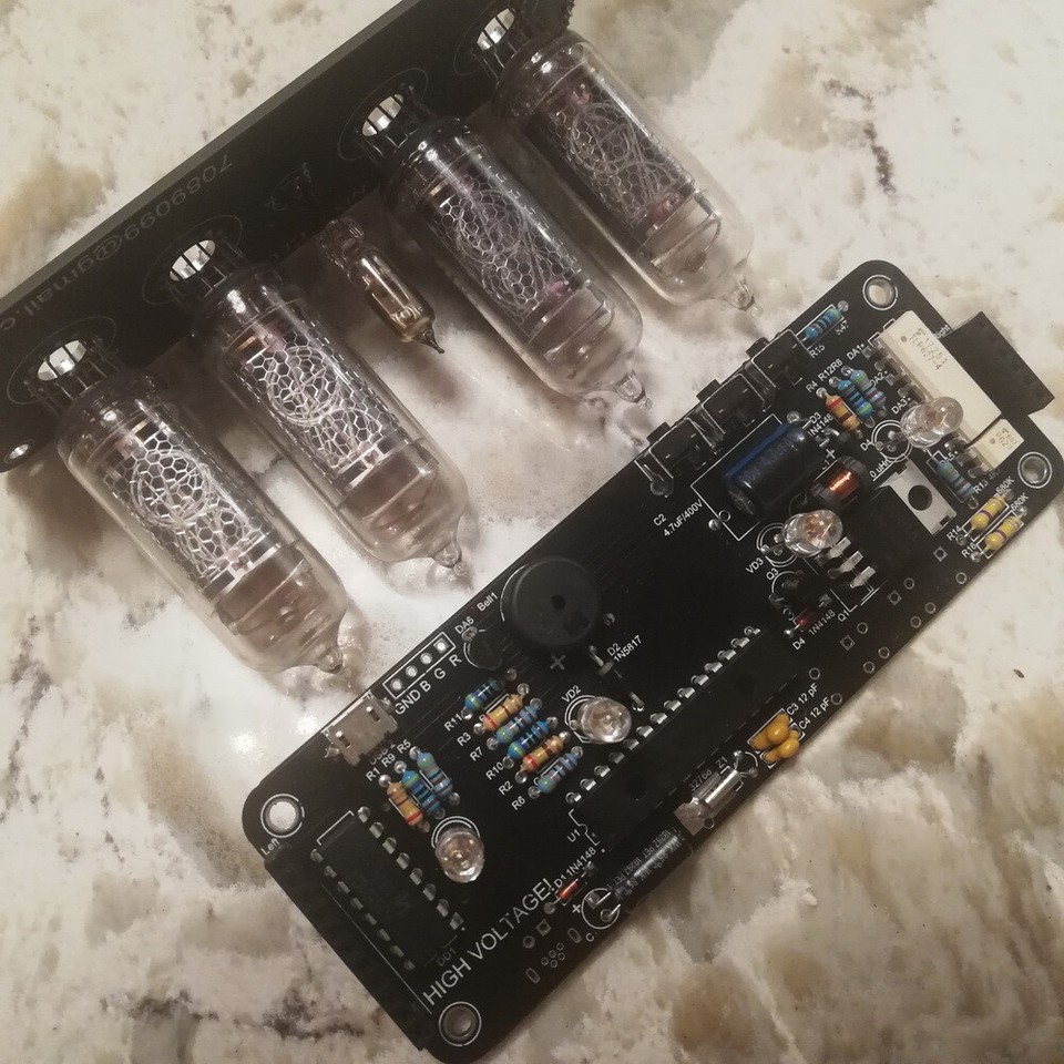 DIY KIT with NEW tubes Nixie Clock 4x IN-14+IN3 RGB Backlight Alarm ...