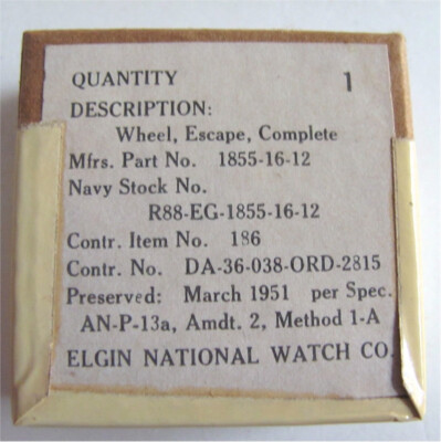 Elgin Escape Wheel Complete-Military-March, 1951-Factory Sealed Box-NOS ...