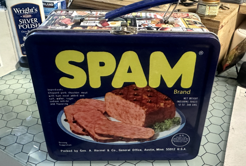 SPAM Brand Storage Tin Lunch Box 2012 Release Retro Vintage Style Blue ...