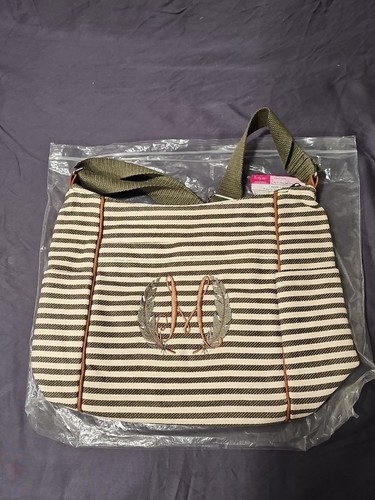 Thirty One Casual Carry All Crossbody Olive Twill Stripe Green Monogram ...