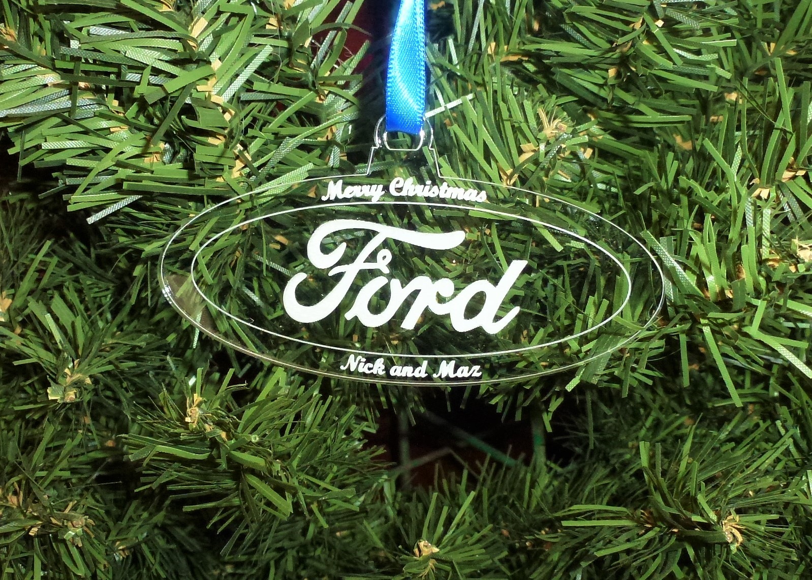 Bauble Acrylic FORD OVAL Christmas Tree Decoration Gift personalised ...