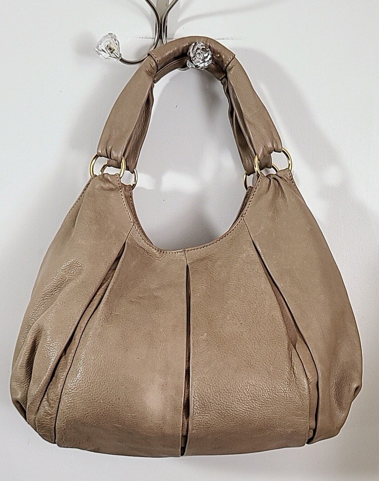 ISABELLA FIORE BEIGE PLEATED LEATHER HOBO BAG | eBay