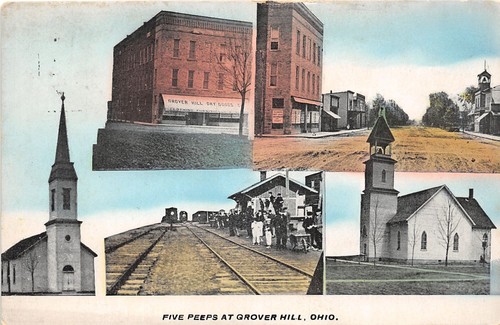 F6/ Grover Hill Ohio Postcard c1910 Five Peeps View Store Railroad ...