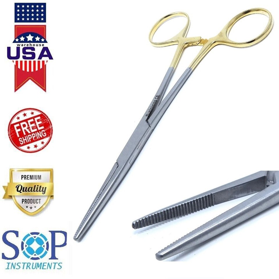 2X Gold Handle Kelly Hemostat Locking Forceps 5.5" Surgical Clamps ...