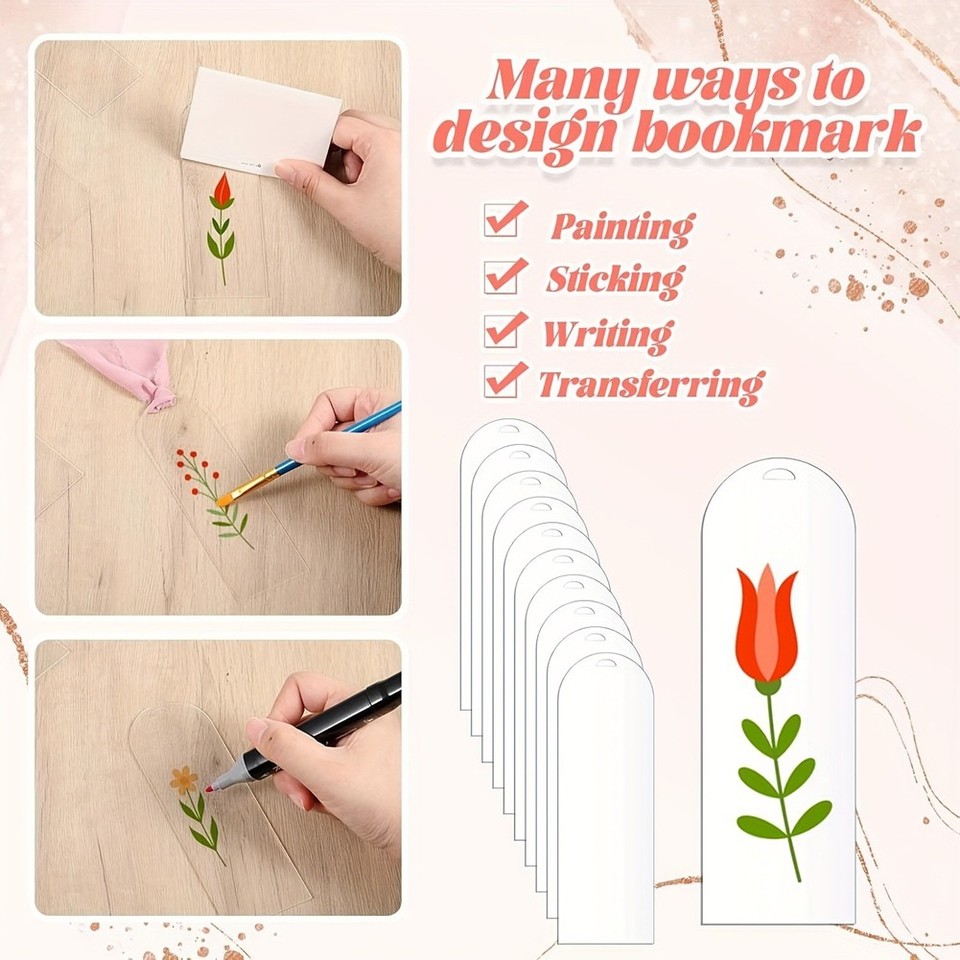 DIY Crafts Acrylic Bookmark Blanks Clear Transparent Book Marks Ribbon ...