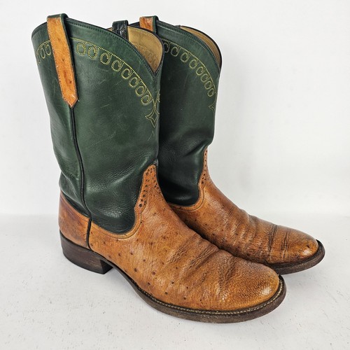 VTG Rios of Mercedes Full Quill Ostrich boots 9 Brown/Green Western ...