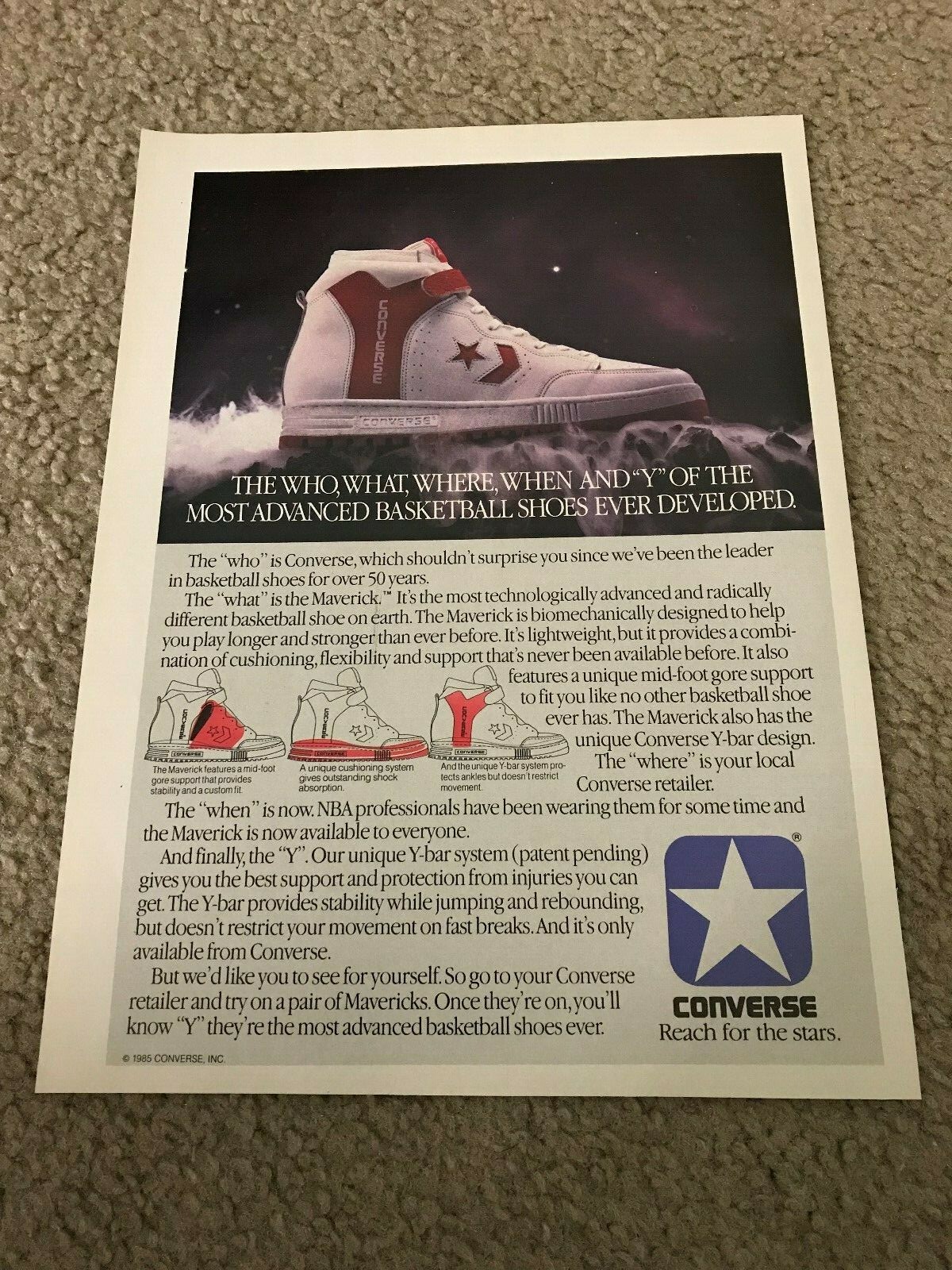 Vintage 1985 CONVERSE MAVERICK Basketball Shoes Poster Print Ad 1980s ...