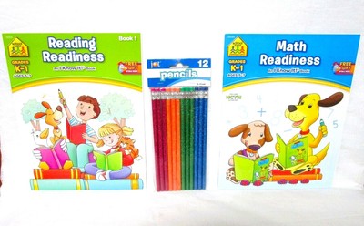 School Zone Reading and Math Readiness Workbook Bundle + Pencils ...