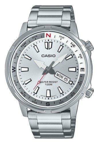 Casio Rotating Compass Ring Steel Silver Dial Quartz MTD130D-7AV 100M ...