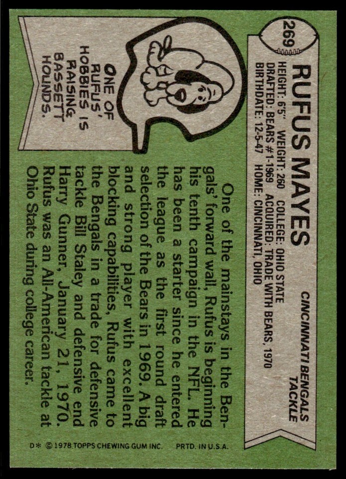 1978 TOPPS RUFUS MAYES CINCINNATI BENGALS #269 | eBay