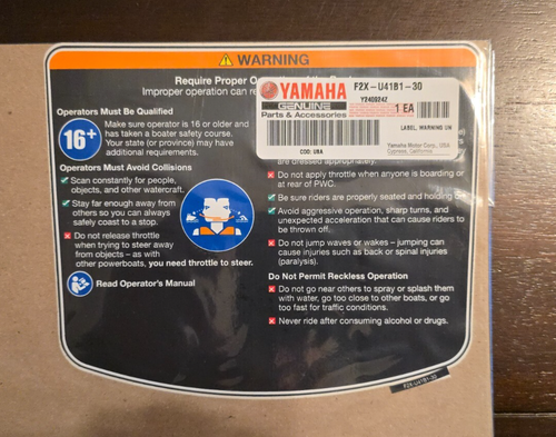 YAMAHA 2015-2020 VX CRUISER DELUXE SPORT GLOVEBOX DECAL LABEL WARNING ...