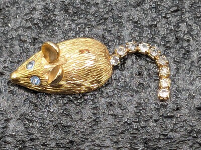Vintage Avon Mouse Pin Rhinestone Eyes Tail Gold Tone Signed | eBay