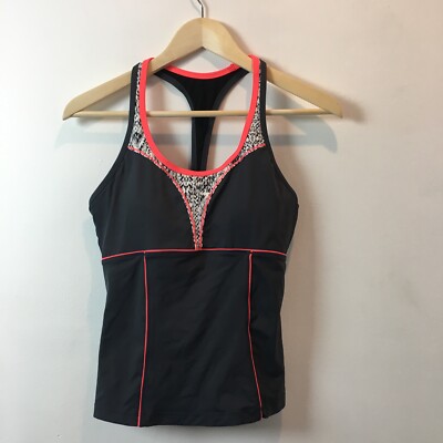 Athleta women's tank top gray white pink trim Sz S very nice! AA3 | eBay