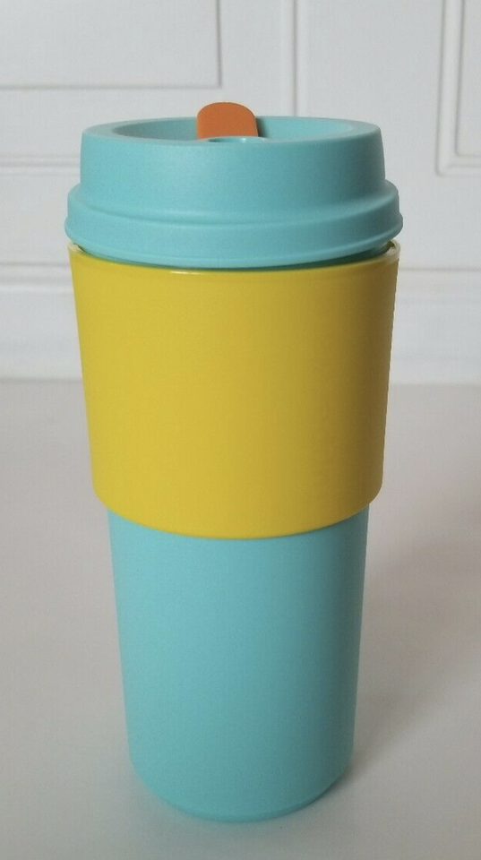Tupperware Insulated Travel Mug ~ Eco To Go ~ 16 oz ~ Teal & Yellow ...
