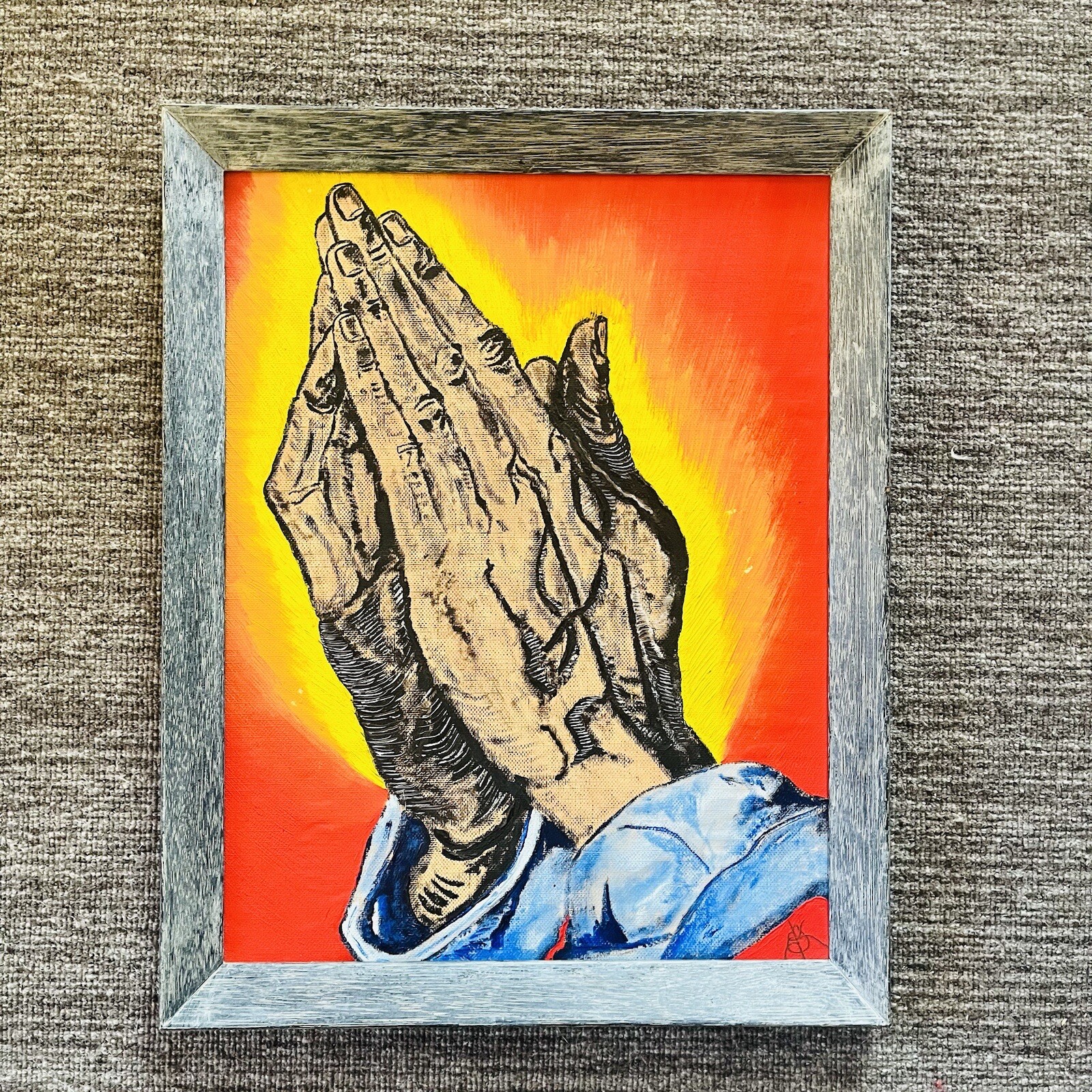 Original Acrylic Painting Praying Hands Vibrant Colorful Signed/Frame ...
