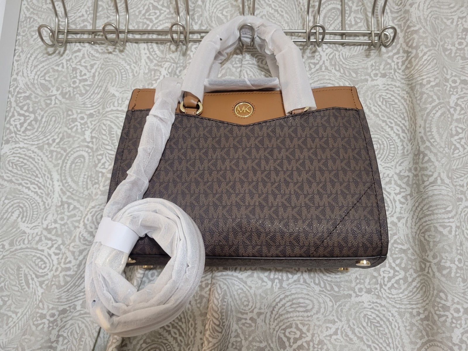 Michael Kors Everly Medium Brown MK LOGO Crossbody Satchel Bag NWT $398 ...
