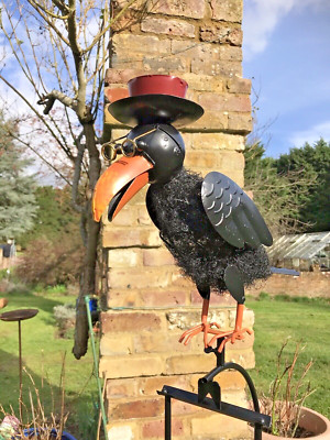 Rocking Crow Bird Garden Stake Ornament Lawn Metal Gift Present Quirky ...