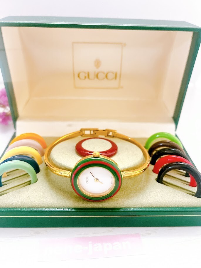 GUCCI Change Bezel Watch Gold Quartz white Wristwatch Very Good Working ...