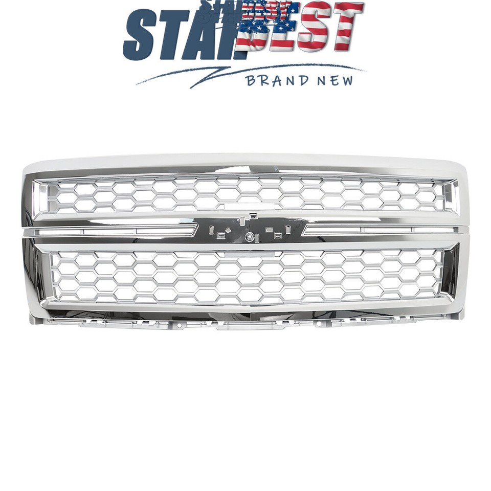 Front Grille Fit For Chevrolet Silverado 1500 2014-2015 Chrome+Silver ...