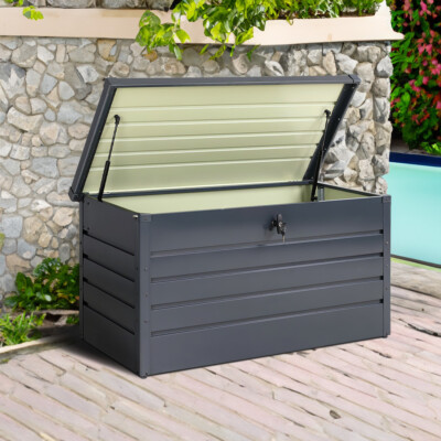Outdoor Metal Storage Box Garden Lockable Utility Chest Container 350 ...