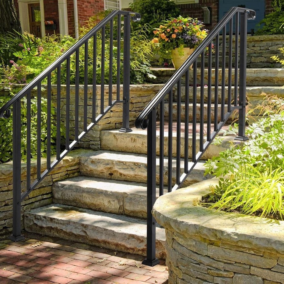 Wrought Iron Handrails for Outdoor Steps Fits 4 or 5 Steps Transitional ...