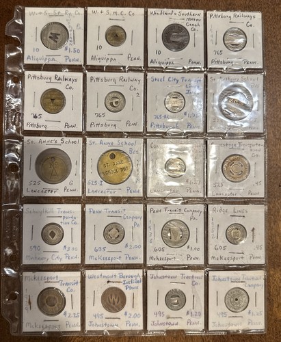 Lot of 20-Transit Tokens Bus Train Trolly All From Pennsylvania ...
