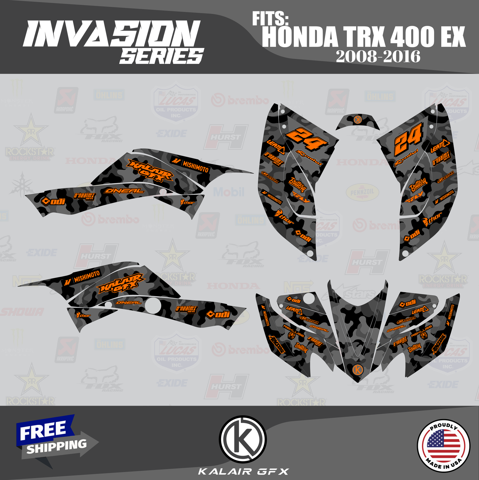 Graphics Kit for HONDA TRX400EX TRX 400EX (2008-2016) INVASION-Orange ...