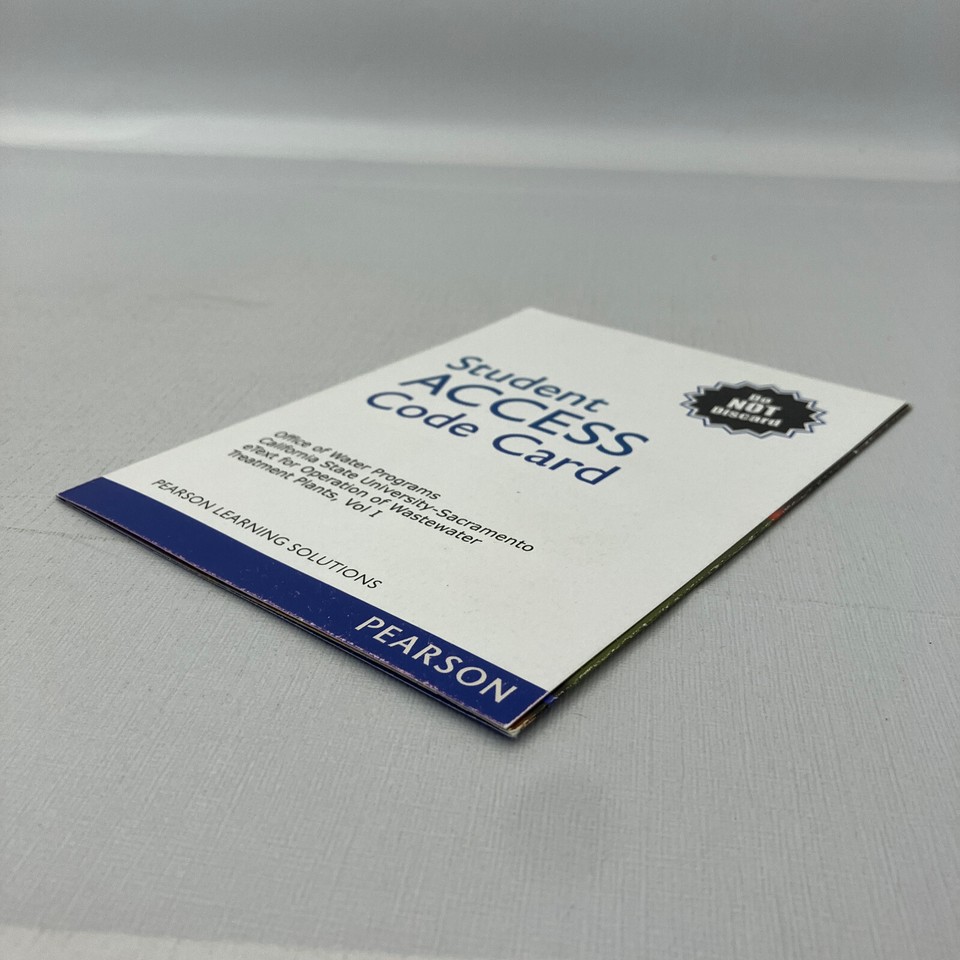 Student Access Code Card for Operation of Wastewater Treatment Plants ...