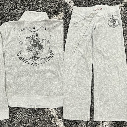 Juicy Couture Matching Tracksuit Set S/M Jacket Pants Gray Velour ...