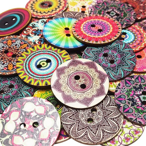 Mix Pattern 30pcs 2"50mm Large Wood Buttons Craft Sewing Button Mix ...
