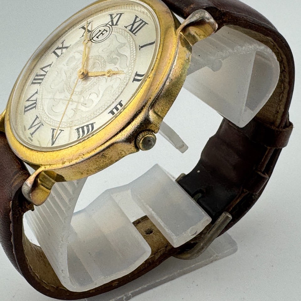 Vinatge Jacqueline Ferra JF Quartz Watch Men Gold Tone 43mm Leather New ...