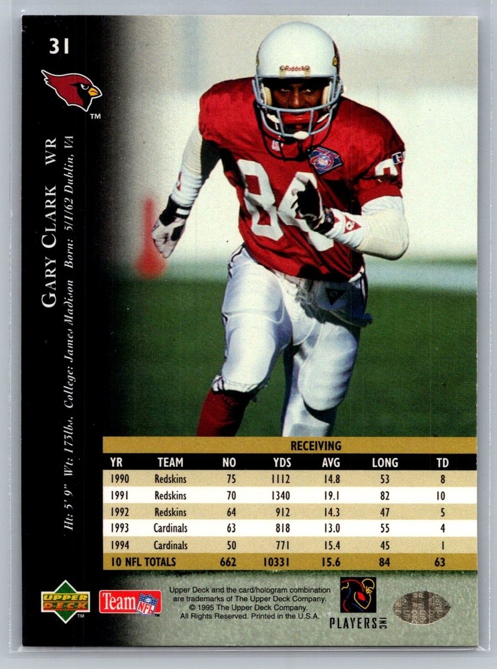 1995 Upper Deck Card # 31 Gary Clark - Arizona Cardinals | eBay