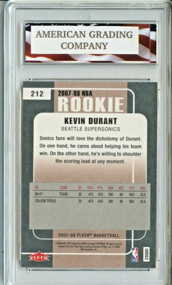 2007 Fleer #212 Kevin Durant Rookie Card AGC 10 Gem Mint | eBay