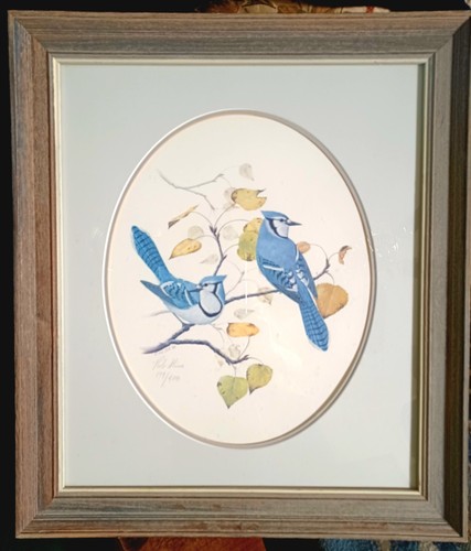 Blue Jay lithograph signed numbered by Rob Stine, 19 x 22 with wood ...
