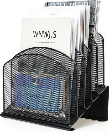 Inclined Desk File Organizer, 5-Section Vertical File Folder Holder ...