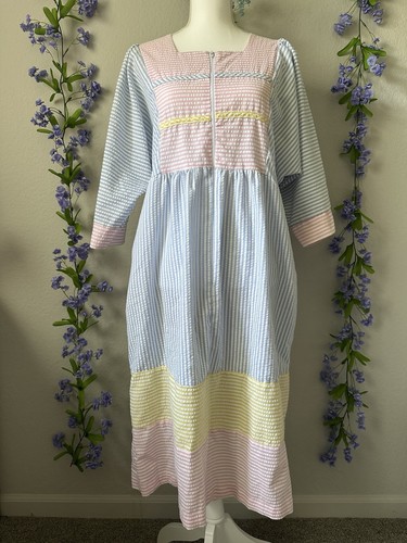 Retro Vintage 80s Vandmere Sleep Gown Muumuu Size M Pastel Stripes ...