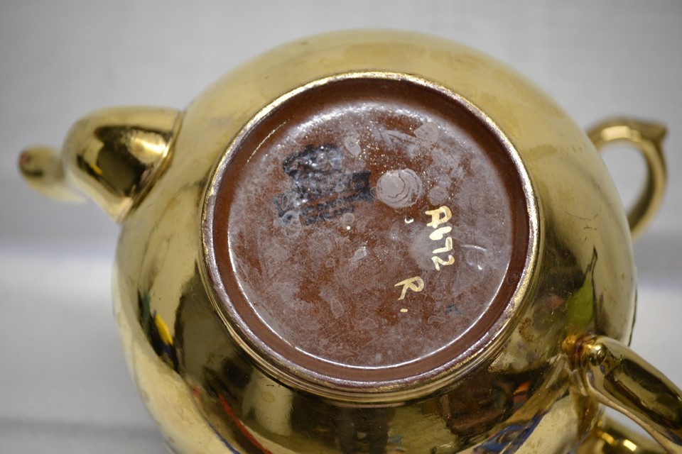 VINTAGE A672 GIBSON TEAPOT & SUGAR BOWL (N0 LID) 2 PC SET GOLD & BLUE ...