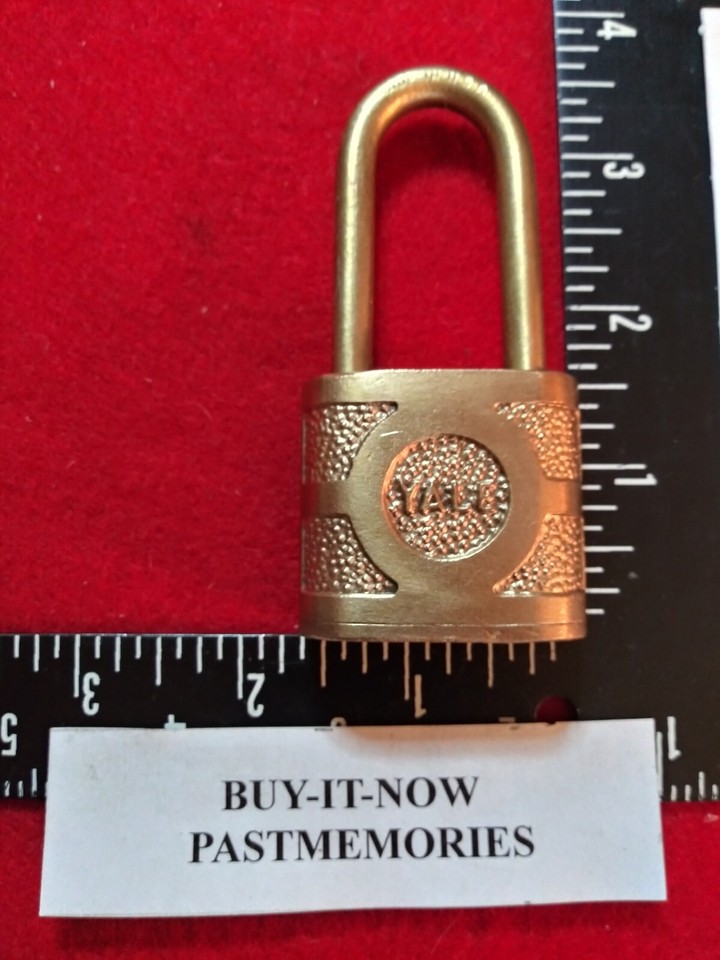 YALE 3 1/2" PIMPLED BRASS PADLOCK w/ KEY, OLD VINTAGE LOCK, ANTIQUE ...