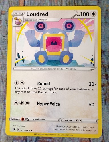 LOUDRED Stage 1 Pokemon Card Vivid Voltage 136/185 Uncommon 2020 | eBay