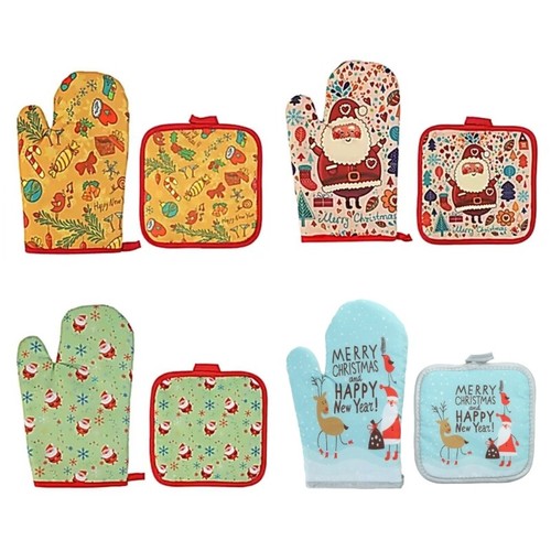 Christmas Kitchen Cooking Microwave Gloves Baking BBQ Potholders Oven ...