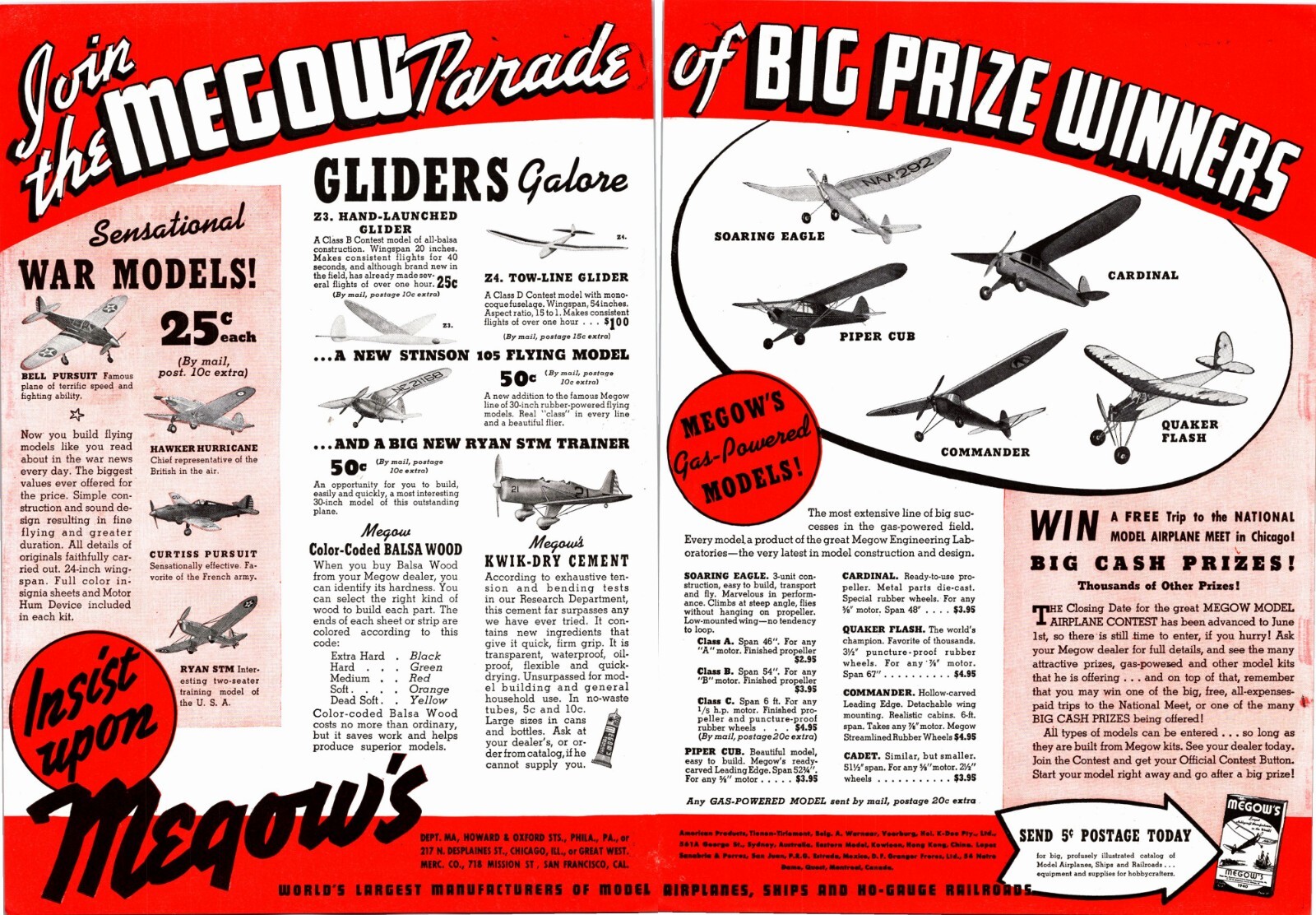 Megow Airplanes 1940 Print Ad Ephemera Wall Art Decor Model Contest | eBay
