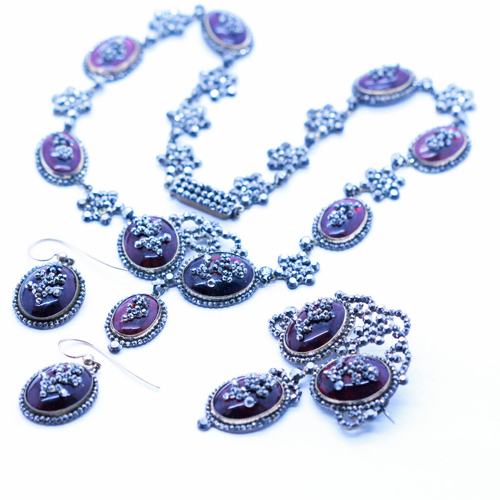 Antique Georgian Parure Cut Steel Paste Gold Necklace… - Gem